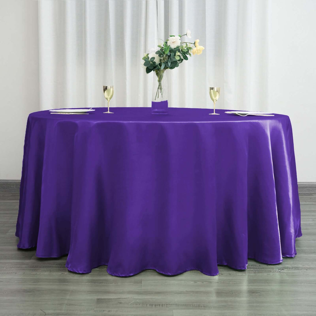 Satin Round Tablecloth 120" Purple | eFavormart