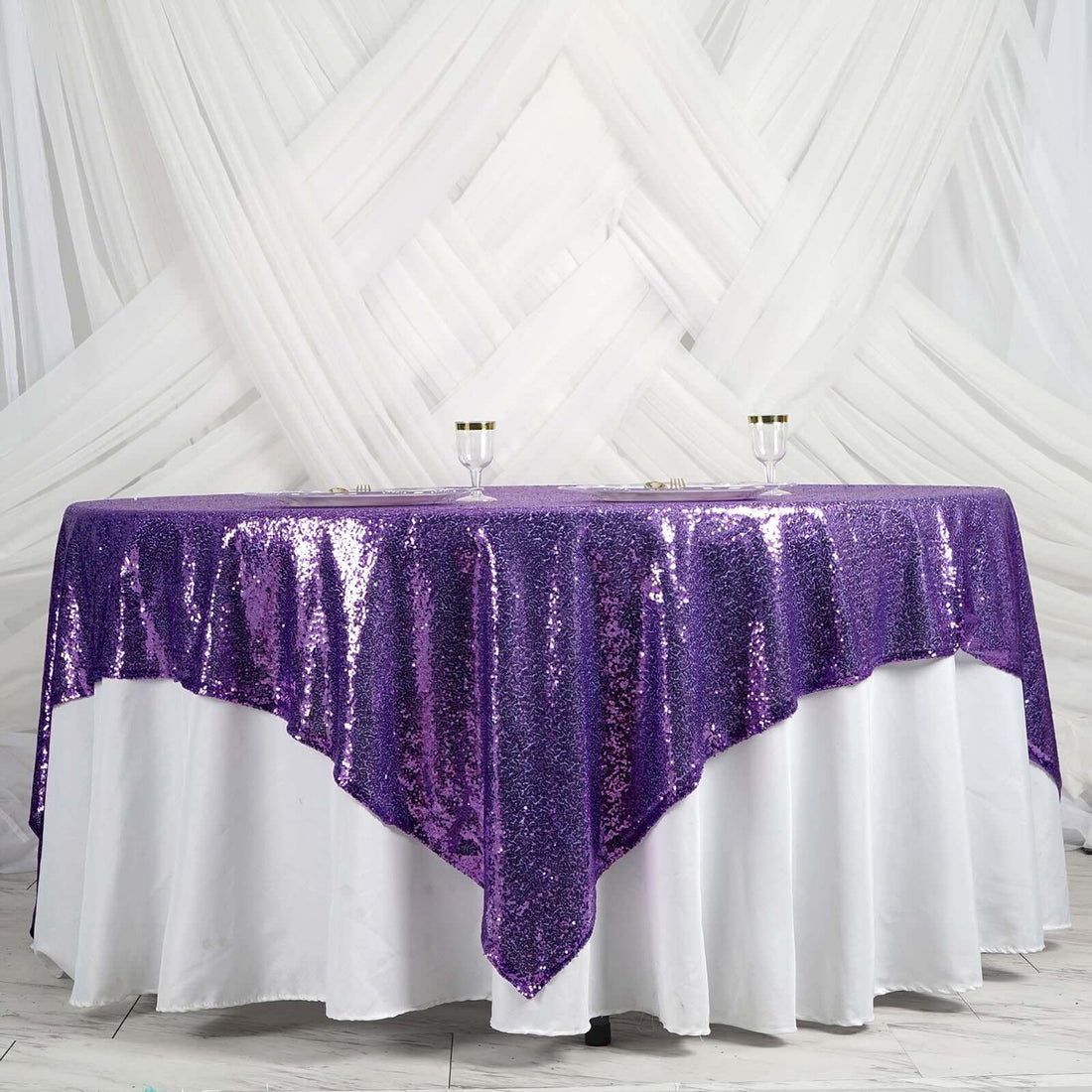 Sequin Table Overlay 90"x90" Purple | eFavormart