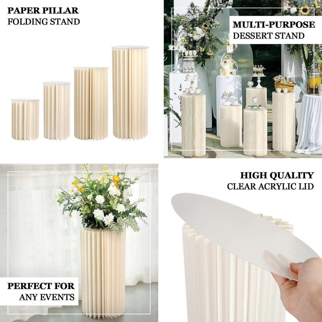 Ivory Cylinder Pillar Pedestal Stand 24" | eFavormart