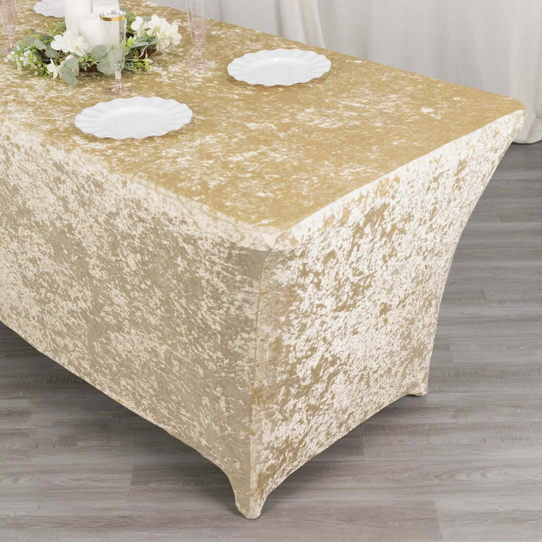 Crushed Velvet Fitted Table Cover 6ft Beige | eFavormart