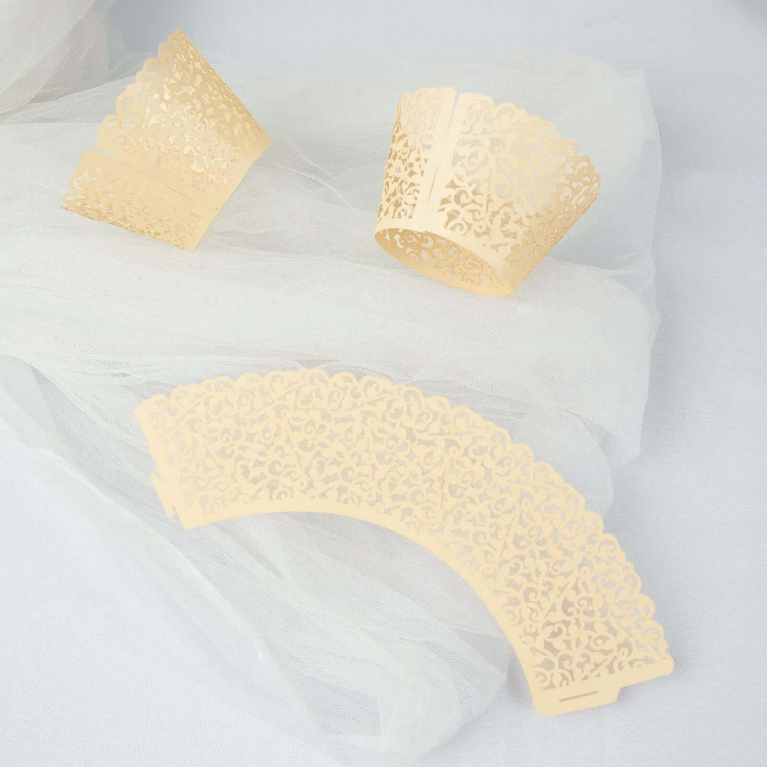 Paper Cupcake Wrappers Lace Laser Cut Ivory | eFavormart