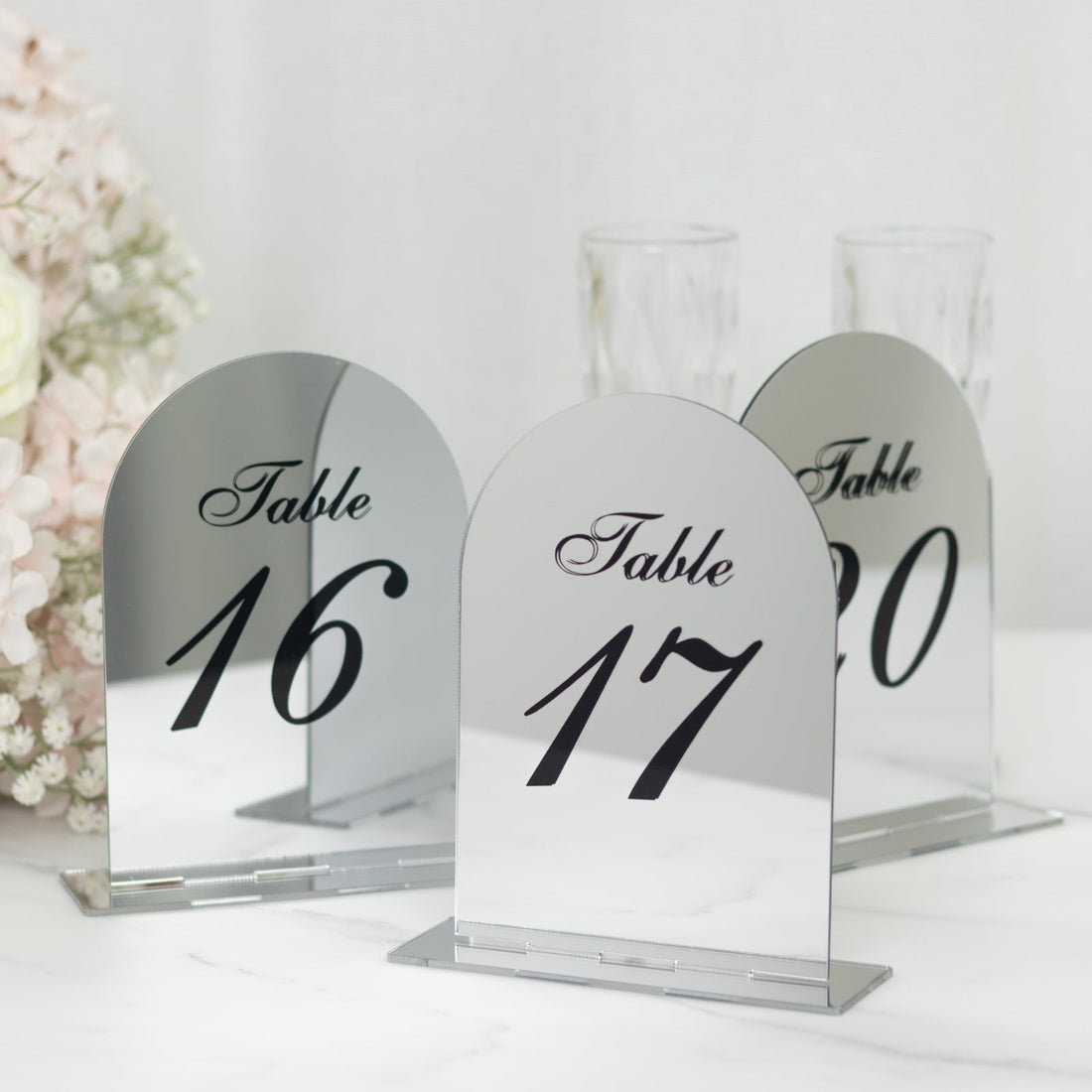 Silver Mirror Arch Table Numbers for Weddings | eFavormart