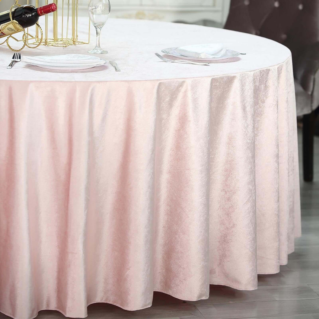 Velvet Round Tablecloth 120" Blush | eFavormart