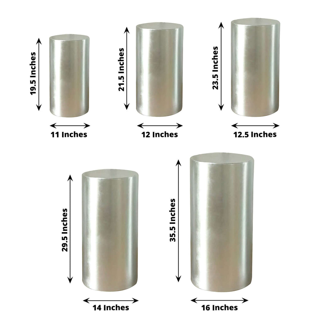 5 Metallic Silver Cylinder Pillar Prop Covers | eFavormart