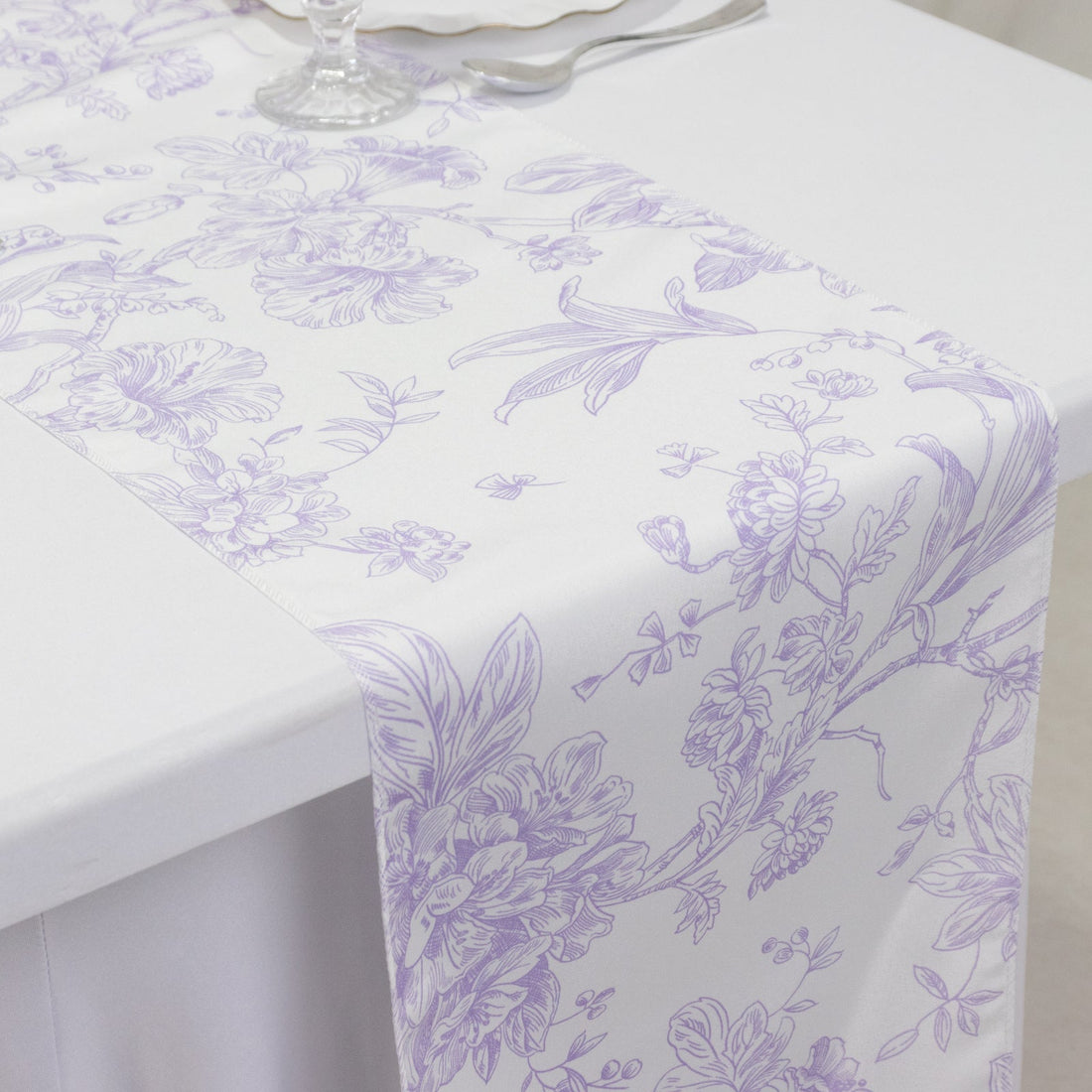 White Lavender Floral Table Runner 12"x108" | eFavormart