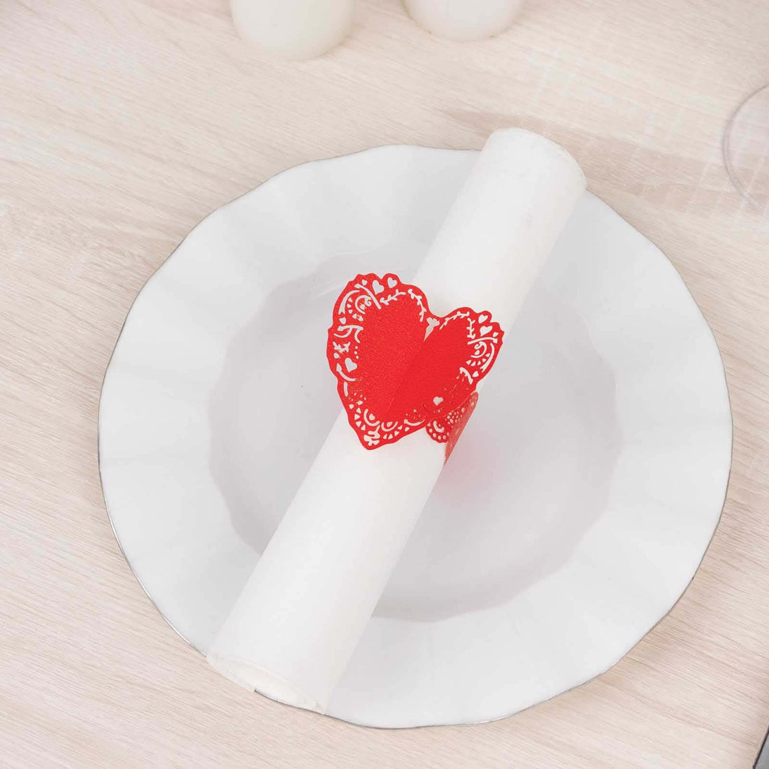 12-Pack Red Laser Cut Heart Napkin Rings | eFavormart