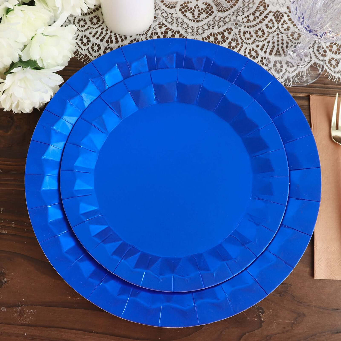 Paper Round Geometric Charger Plates 12" Royal Blue | eFavormart