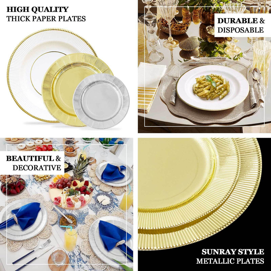 25pk Paper Dessert Plates 350GSM Dusty Blue/Gold | eFavormart