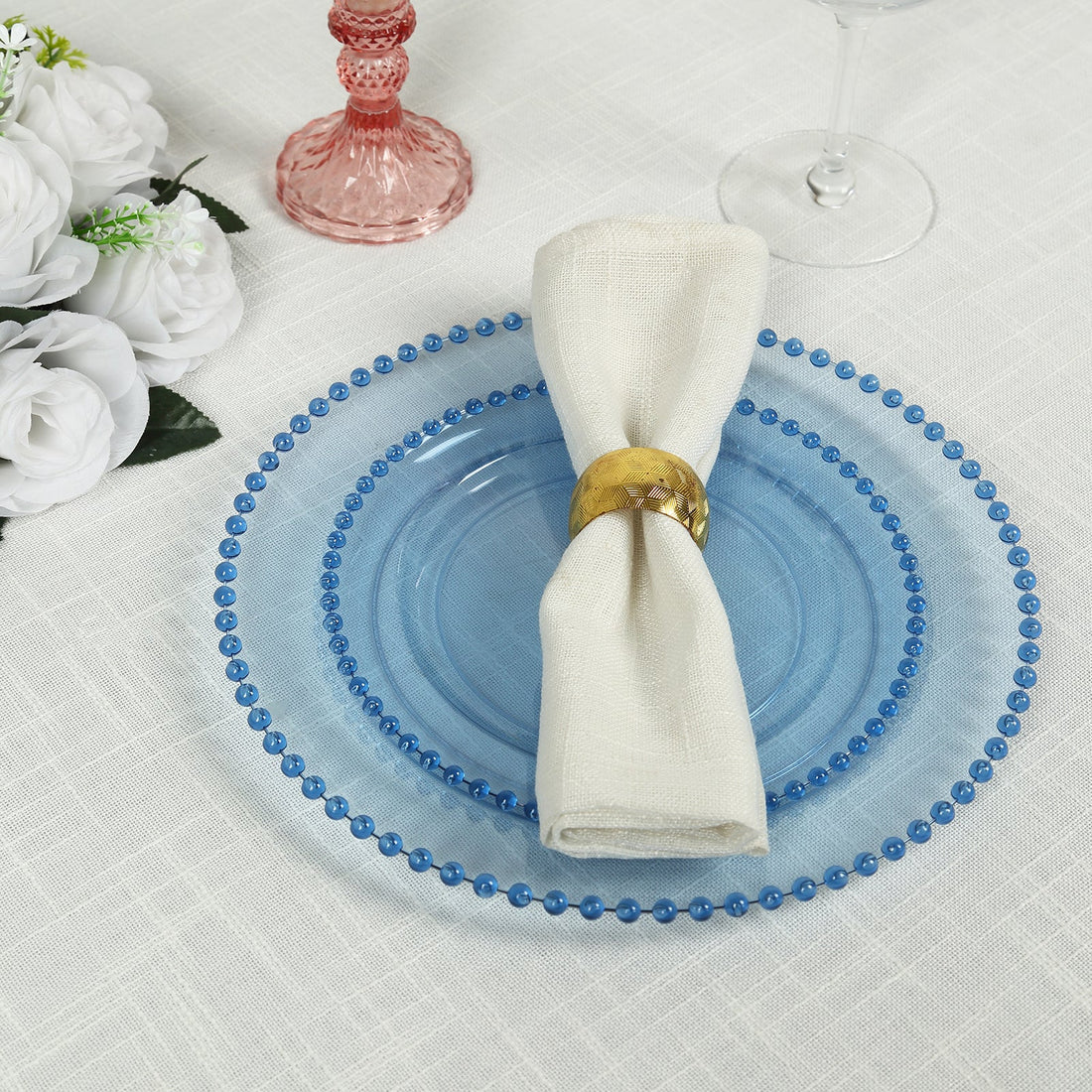 Plastic Beaded Rim Dessert Plates 8" Clear Dusty Blue | eFavormart