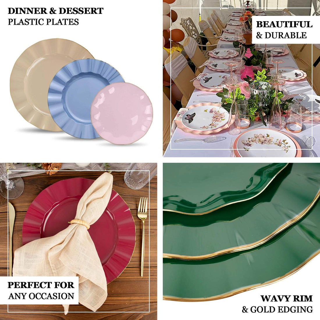Plastic Round Ruffled Dinner Plates 11" Clear/Gold | eFavormart