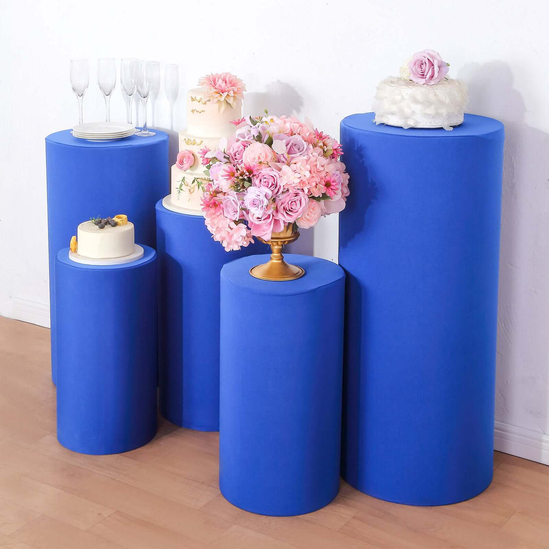 5 Royal Blue Cylinder Pillar Prop Covers | eFavormart