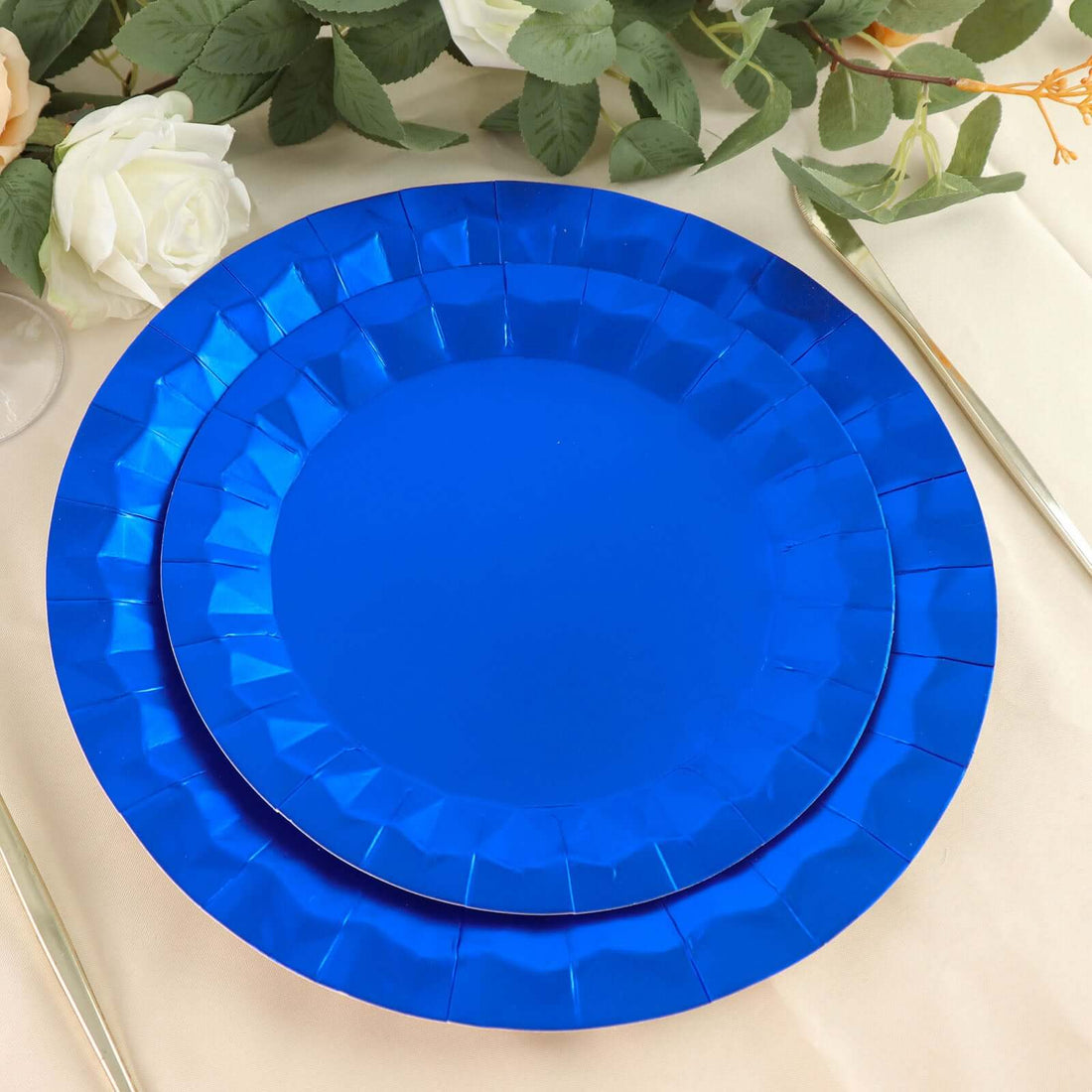 Paper Round Geometric Charger Plates 12" Royal Blue | eFavormart