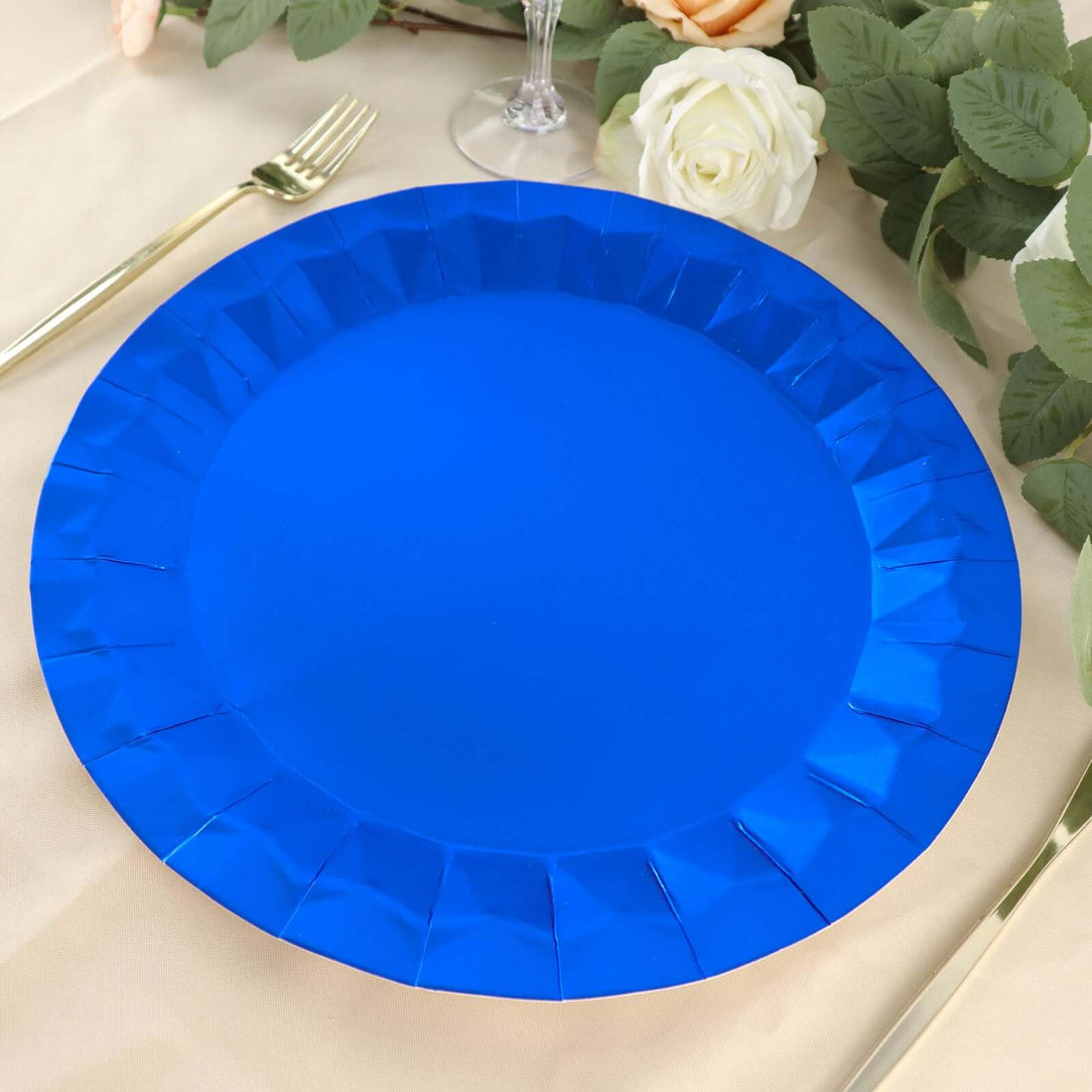 Paper Round Geometric Charger Plates 12" Royal Blue | eFavormart