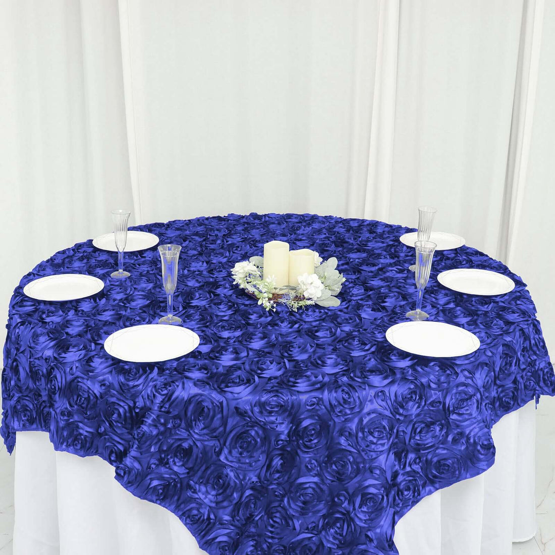 Rosette Satin Overlay 72"x72" Royal Blue | eFavormart