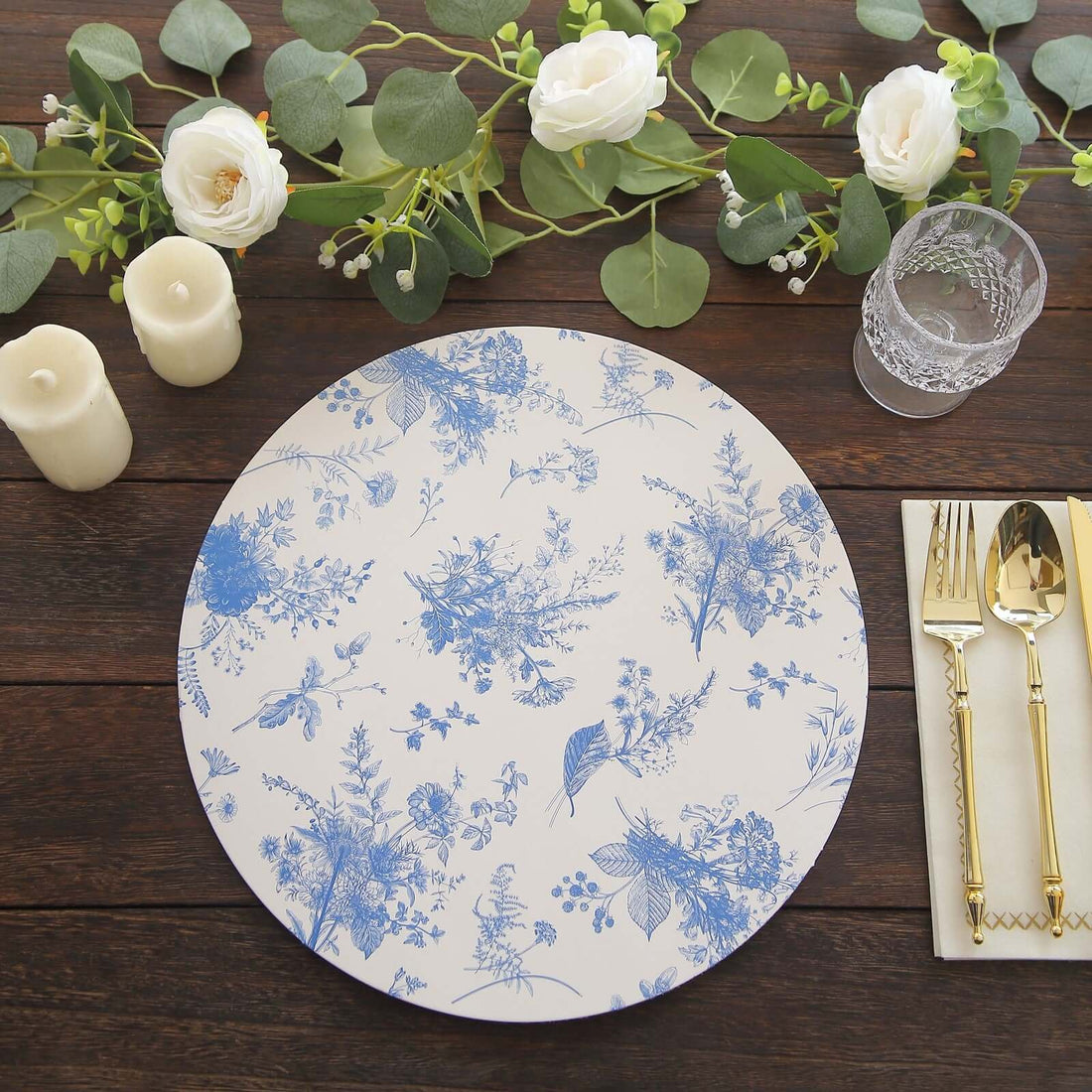Paper Charger Plates French Toile 13" White/Blue | eFavormart