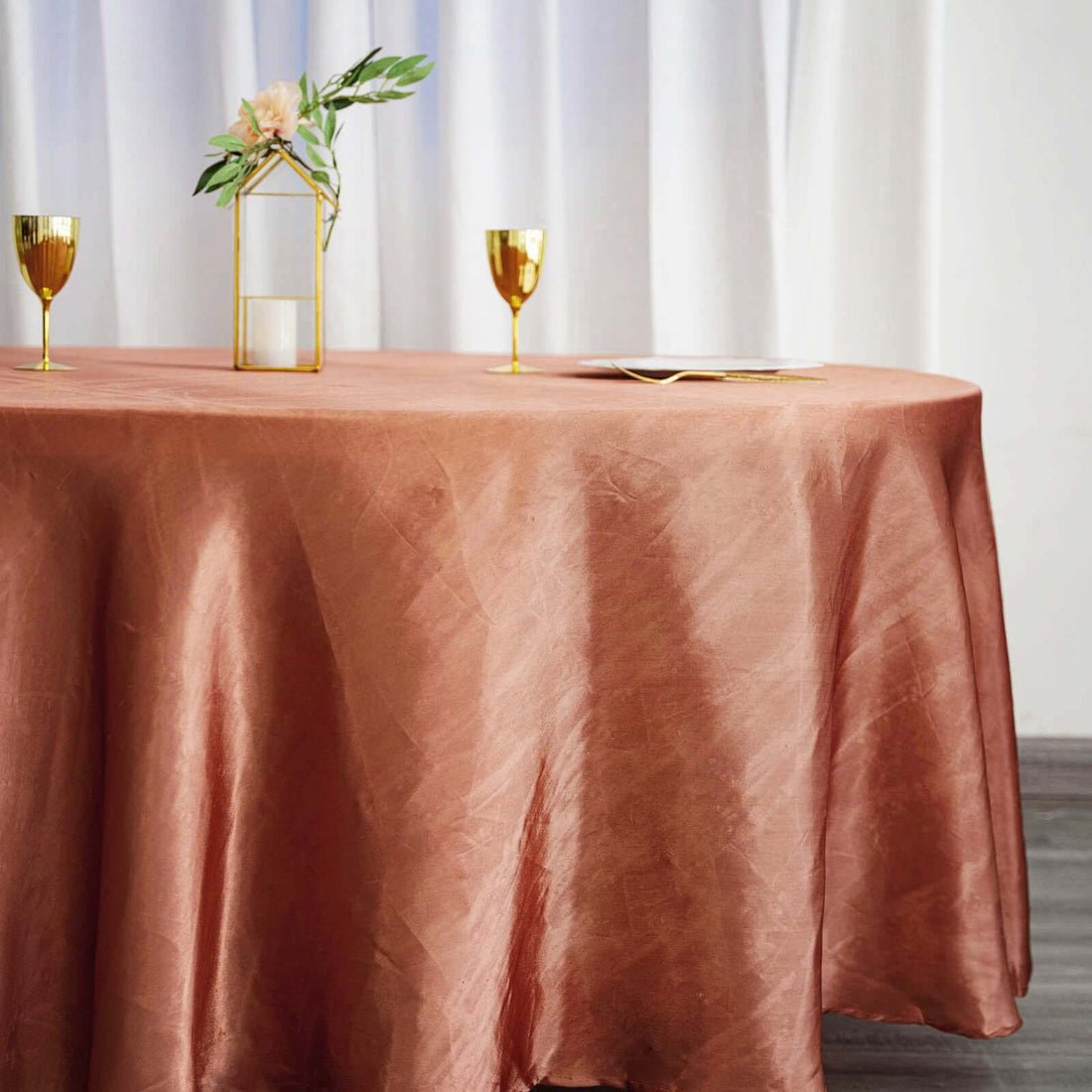 Satin Round Tablecloth 108" Terracotta | eFavormart