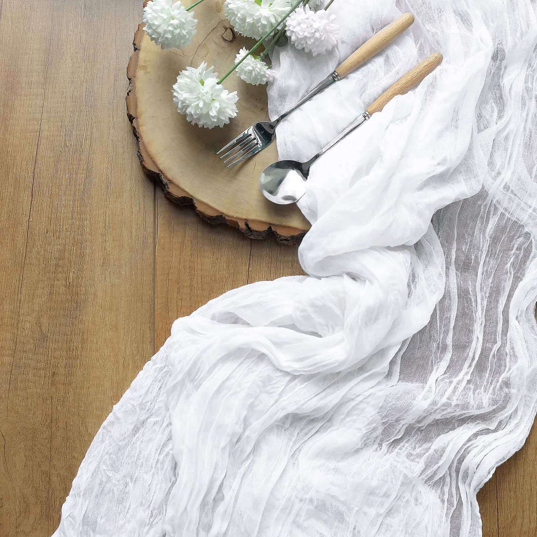 Cheesecloth Boho Table Runner 10ft White | eFavormart
