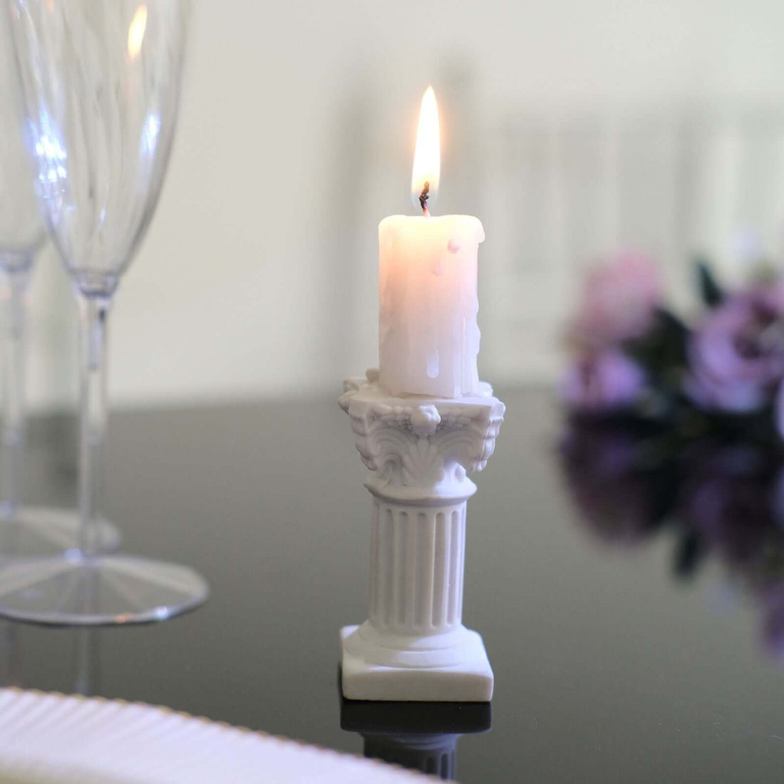 Roman Pillar Candle Holder White 2.5" | eFavormart