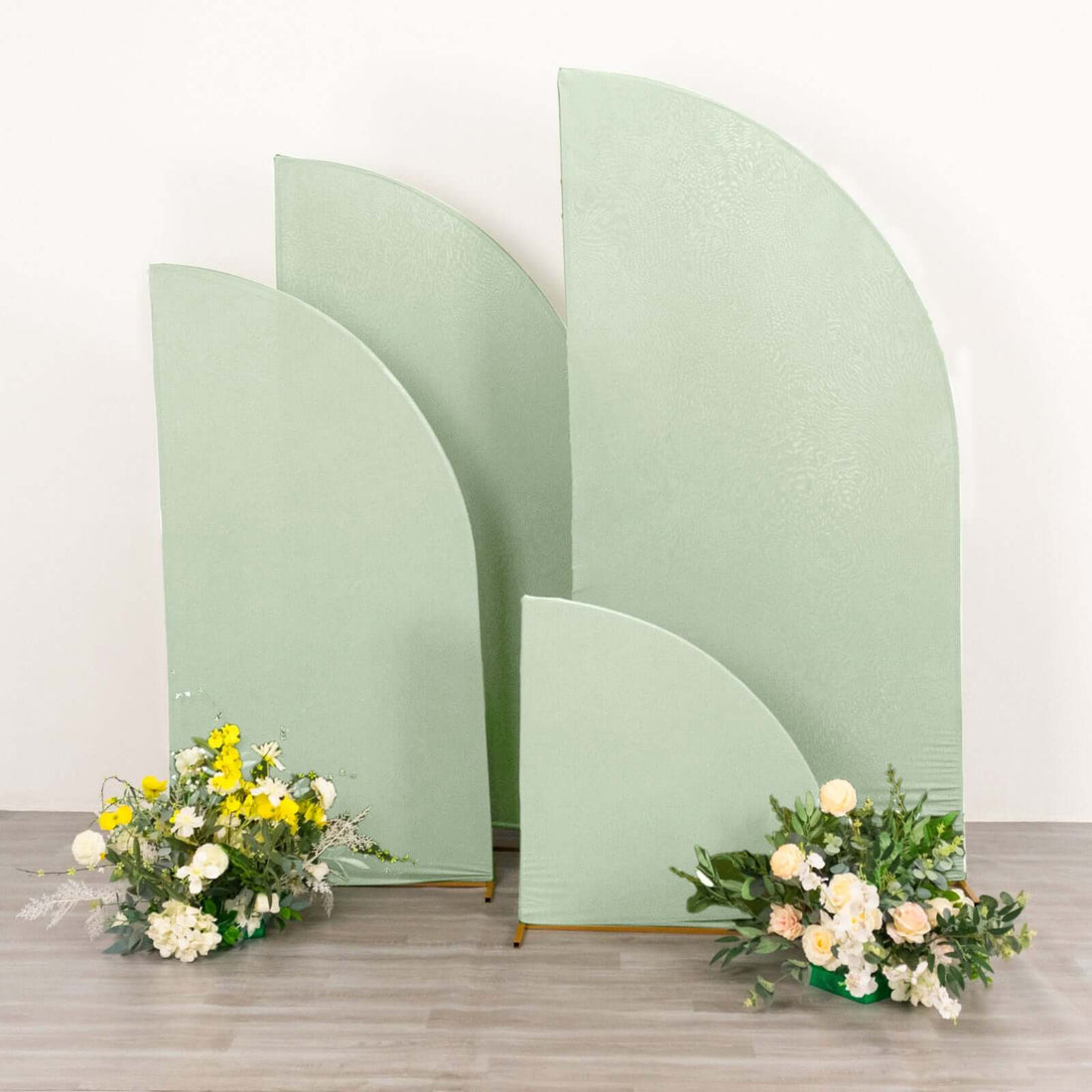 4-Set Matte Sage Green Spandex Wedding Arch Covers | eFavormart