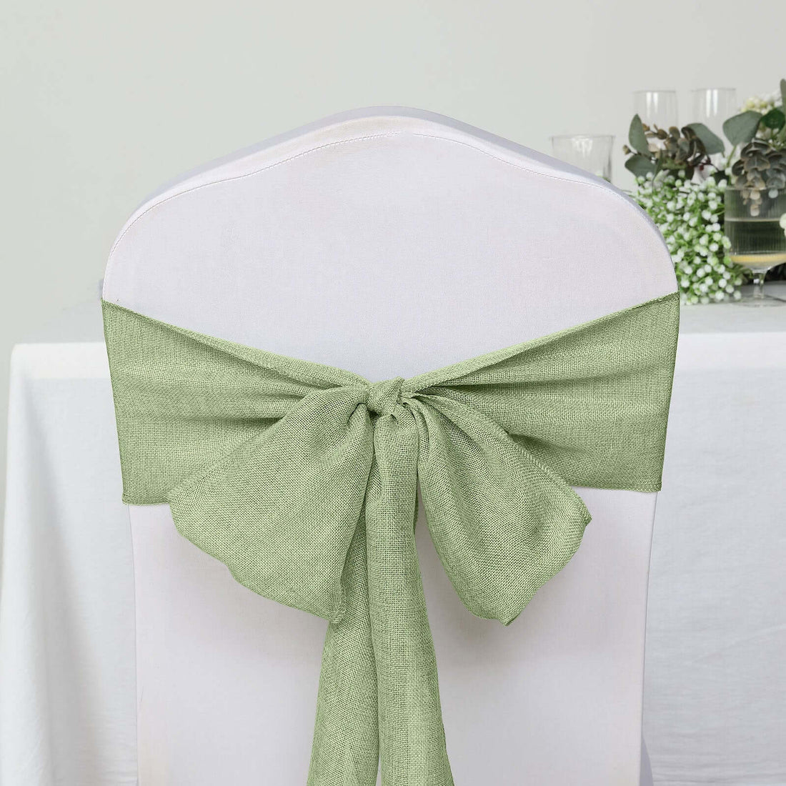 Faux Burlap Chair Sashes 6"x108" Sage Green | eFavormart