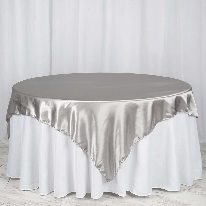 Satin Table Overlay 72"x72" Silver | eFavormart