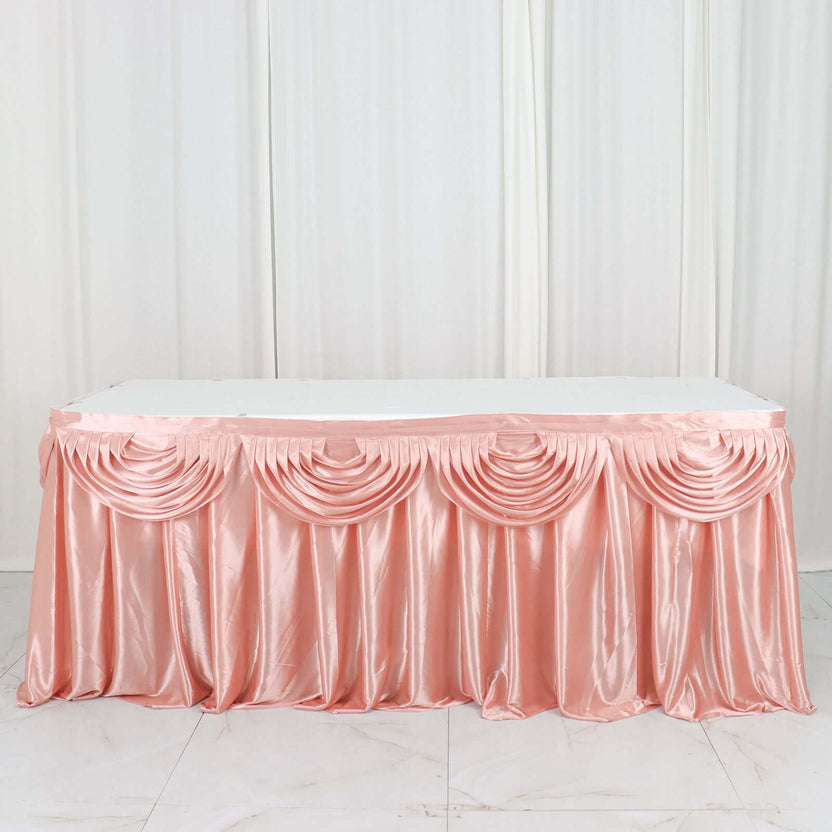 Pleated Satin Table Skirt 14ft Dusty Rose | eFavormart