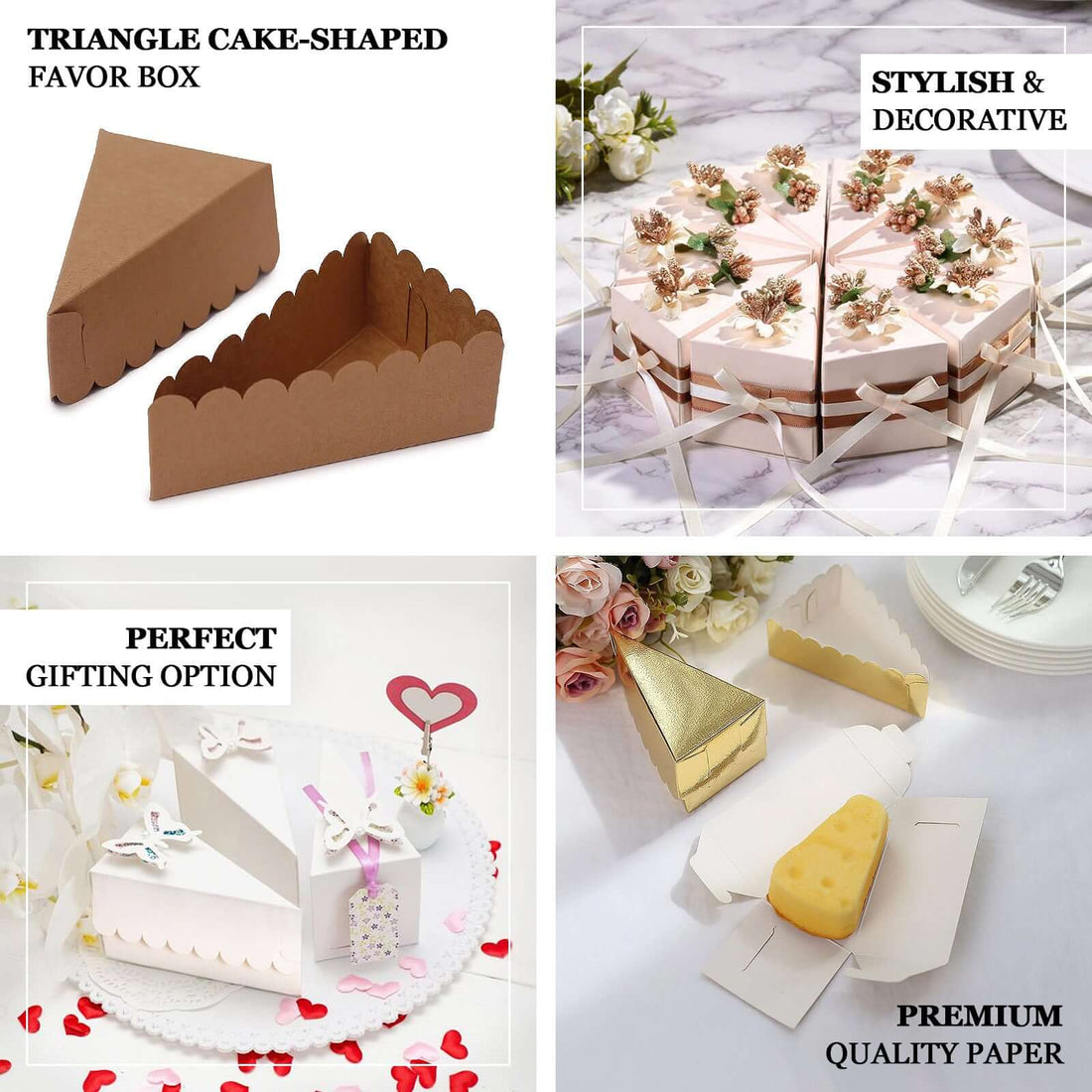 Paper Triangle Cake Slice Boxes 5"x3" Silver | eFavormart