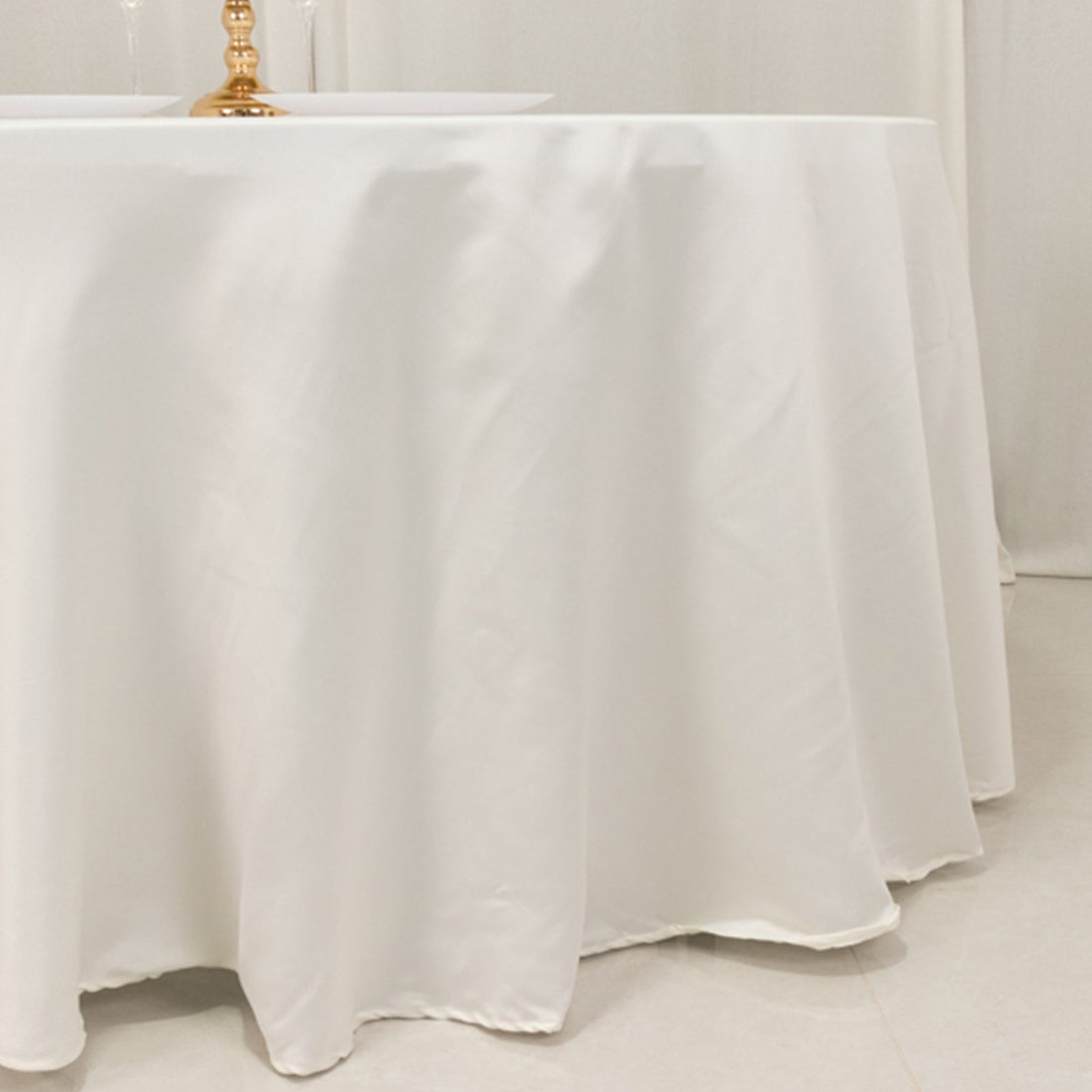 Lamour Satin Round Tablecloth 120" Ivory | eFavormart