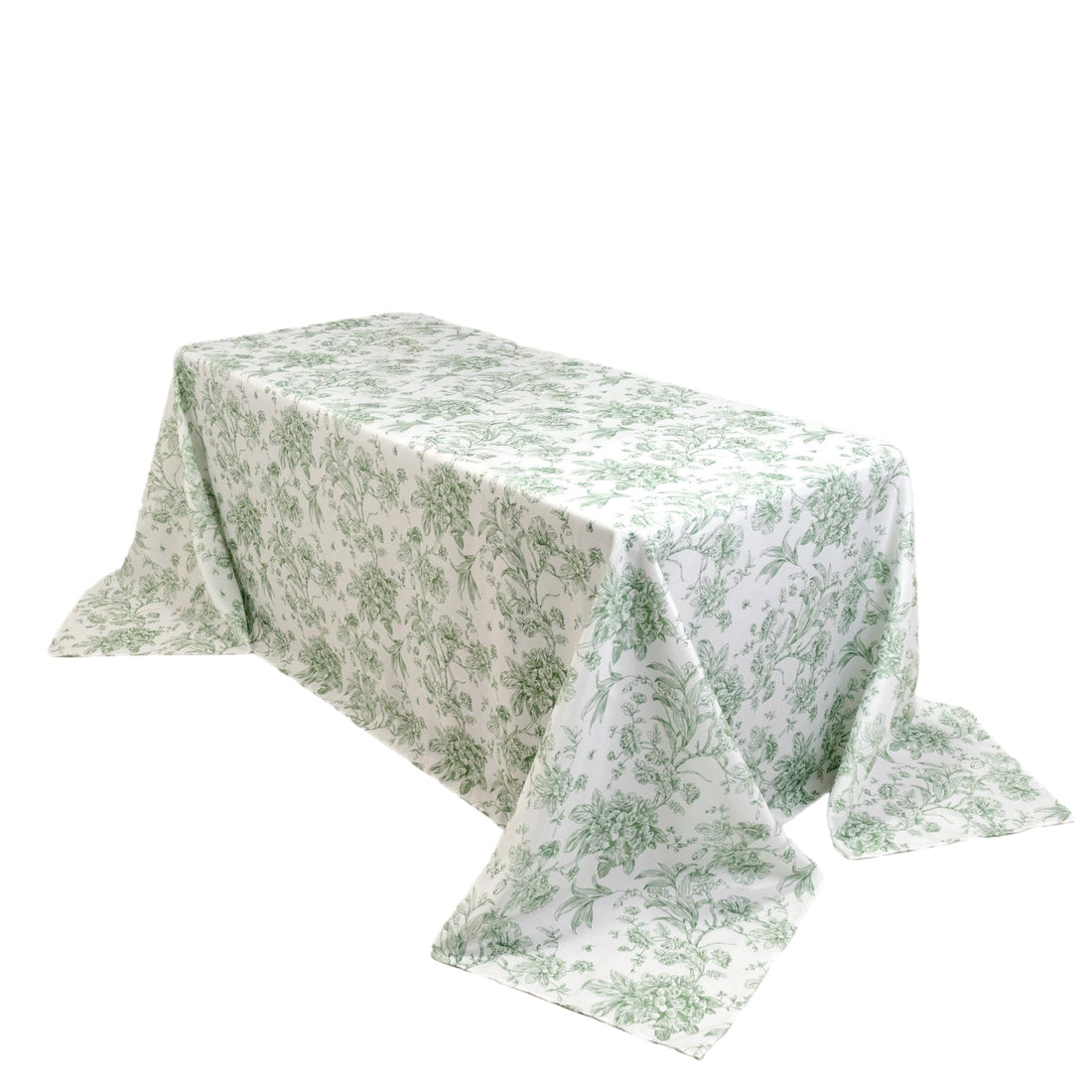90"x132" Dusty Sage Toile Polyester Tablecloth | eFavormart