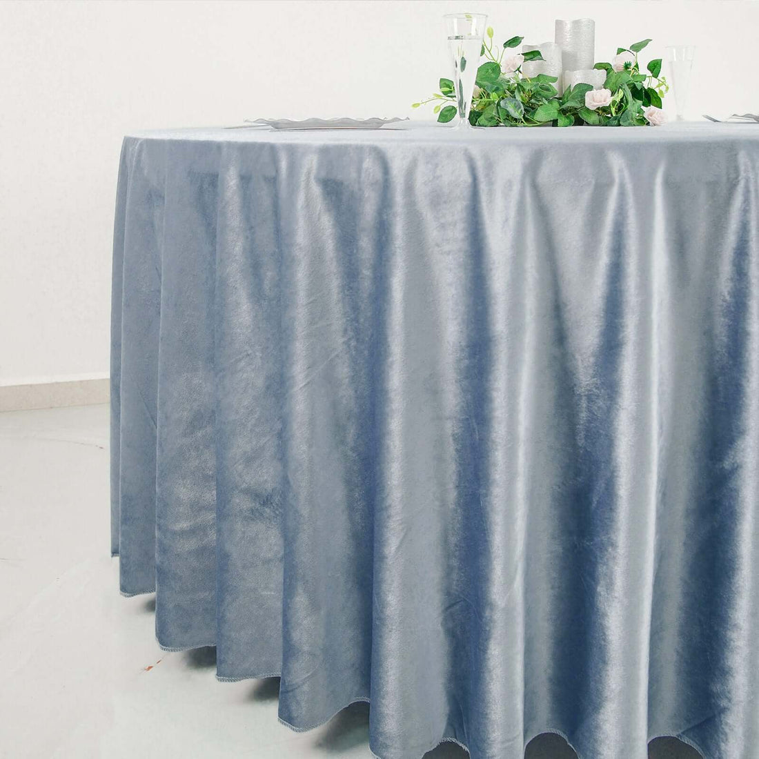 Velvet Round Tablecloth 120" Dusty Blue | eFavormart
