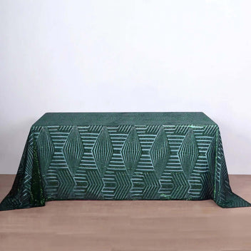 Diamond Pattern Sequin Tablecloth 90"x132" Emerald Green | eFavormart