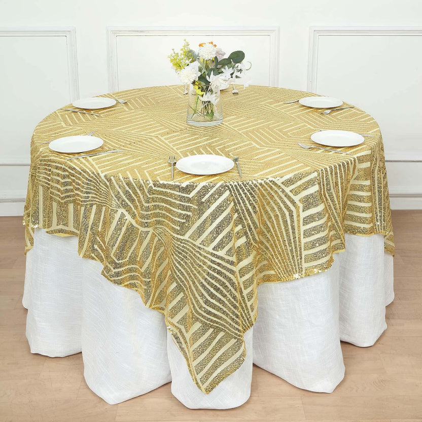 Diamond Glitz Sequin Square Table Overlay 72"x72" Gold | eFavormart