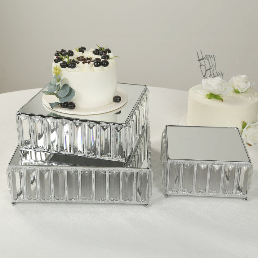 Silver Square Crystal Pendant Cake Stands | eFavormart