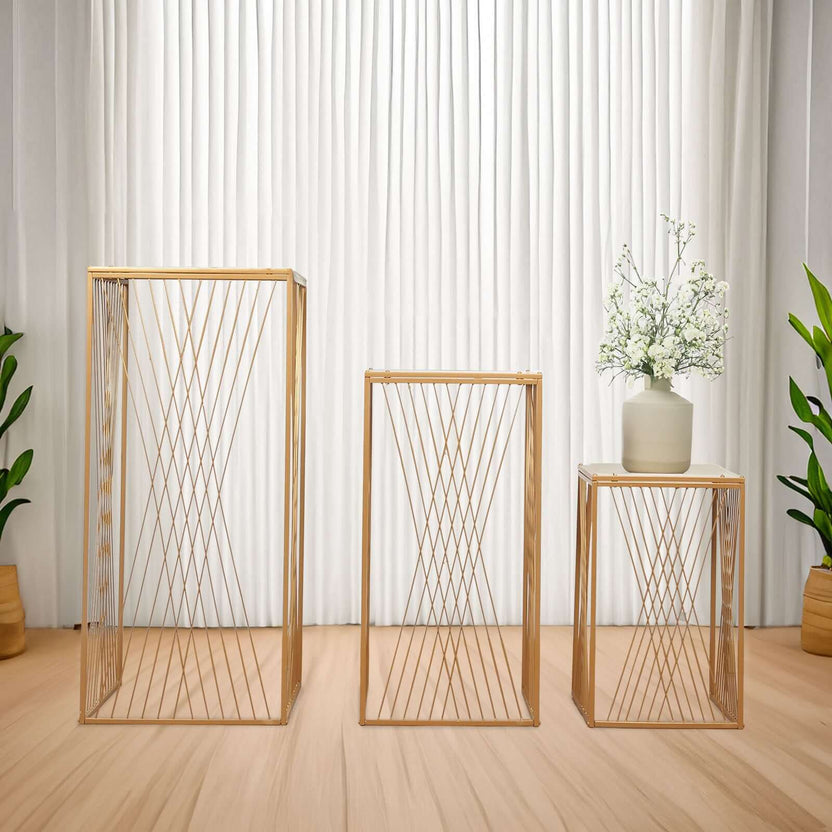 Gold Metal Rectangle Plinth Pedestal Stands | eFavormart