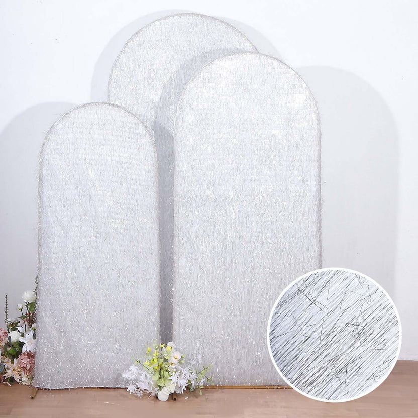 Silver Metallic Fringe Chiara Backdrop Stand Covers | eFavormart