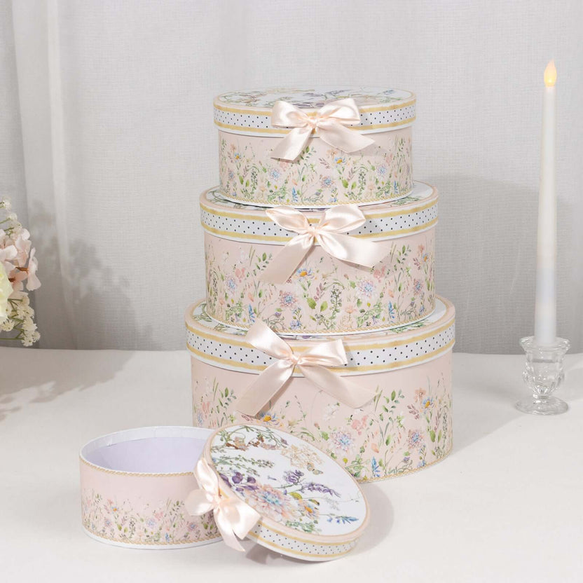 Cardstock Nesting Gift Boxes 5",7",8",9" Blush | eFavormart