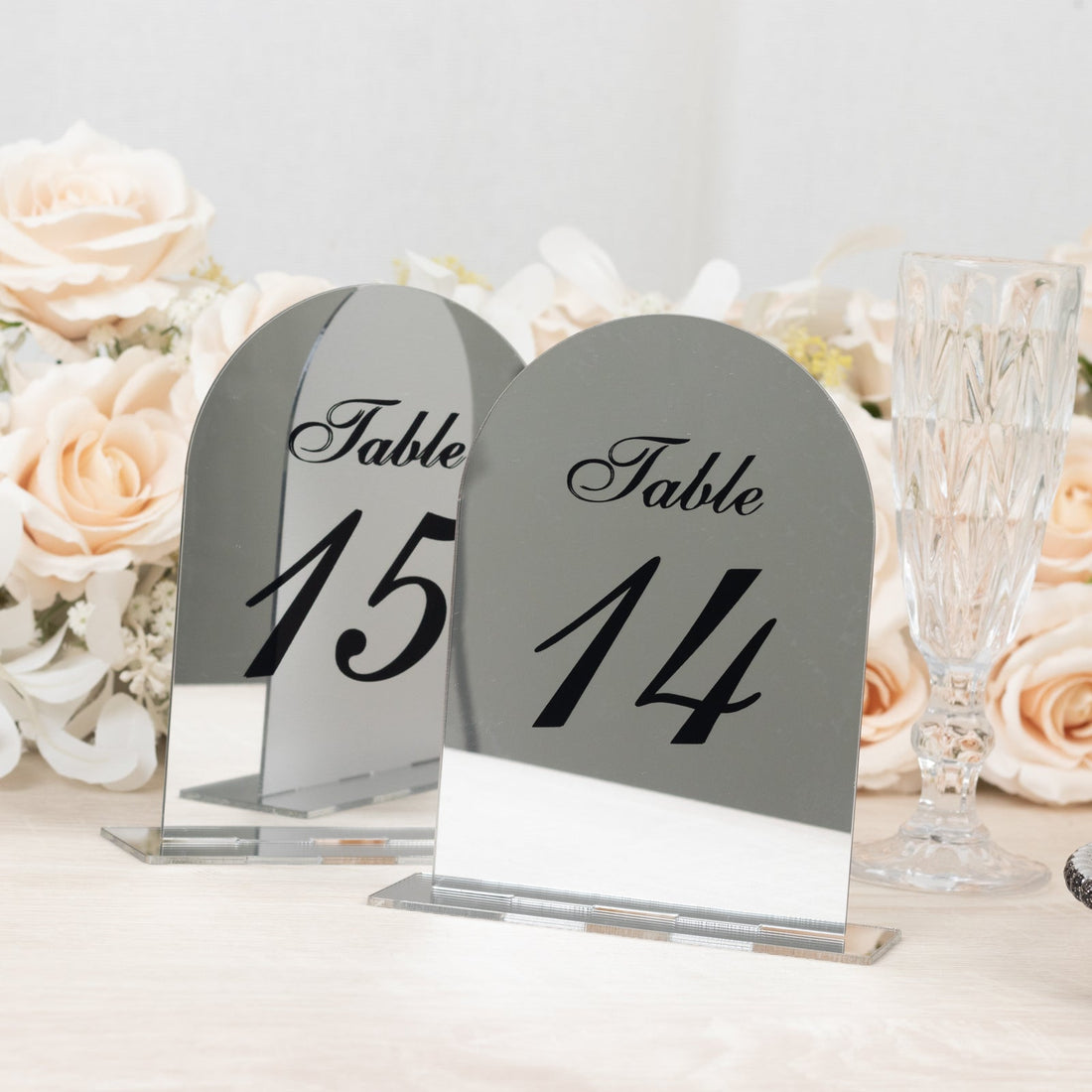 Silver Mirror Arch Table Numbers for Weddings | eFavormart