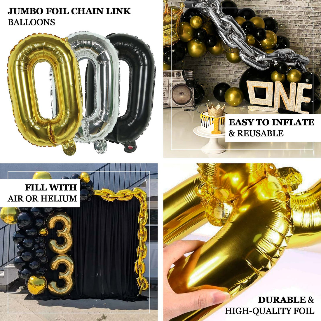 30-Pack Black Chain Link Foil Balloon Garland | eFavormart
