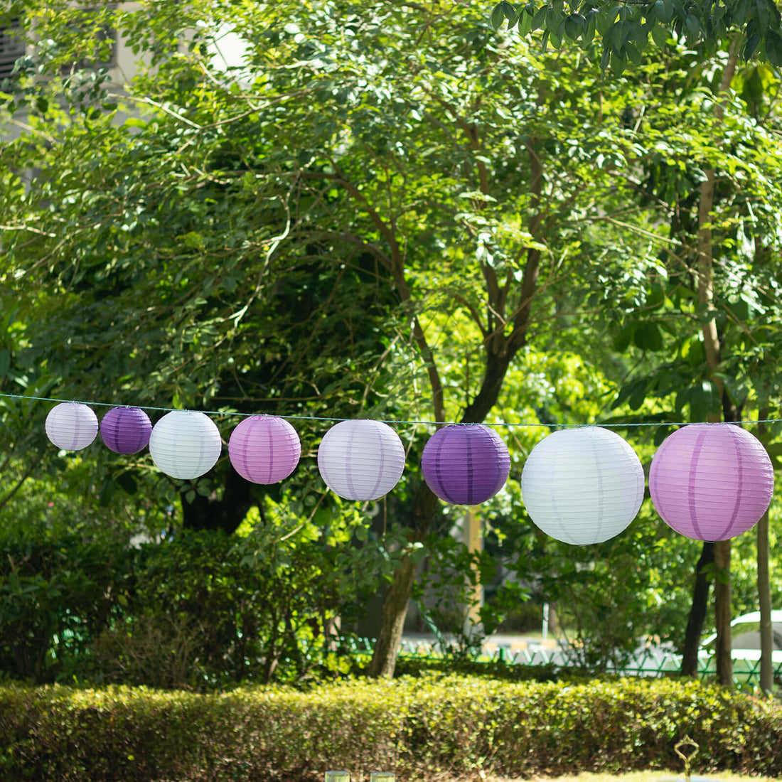 Mixed Purple White Hanging Paper Lanterns | eFavormart