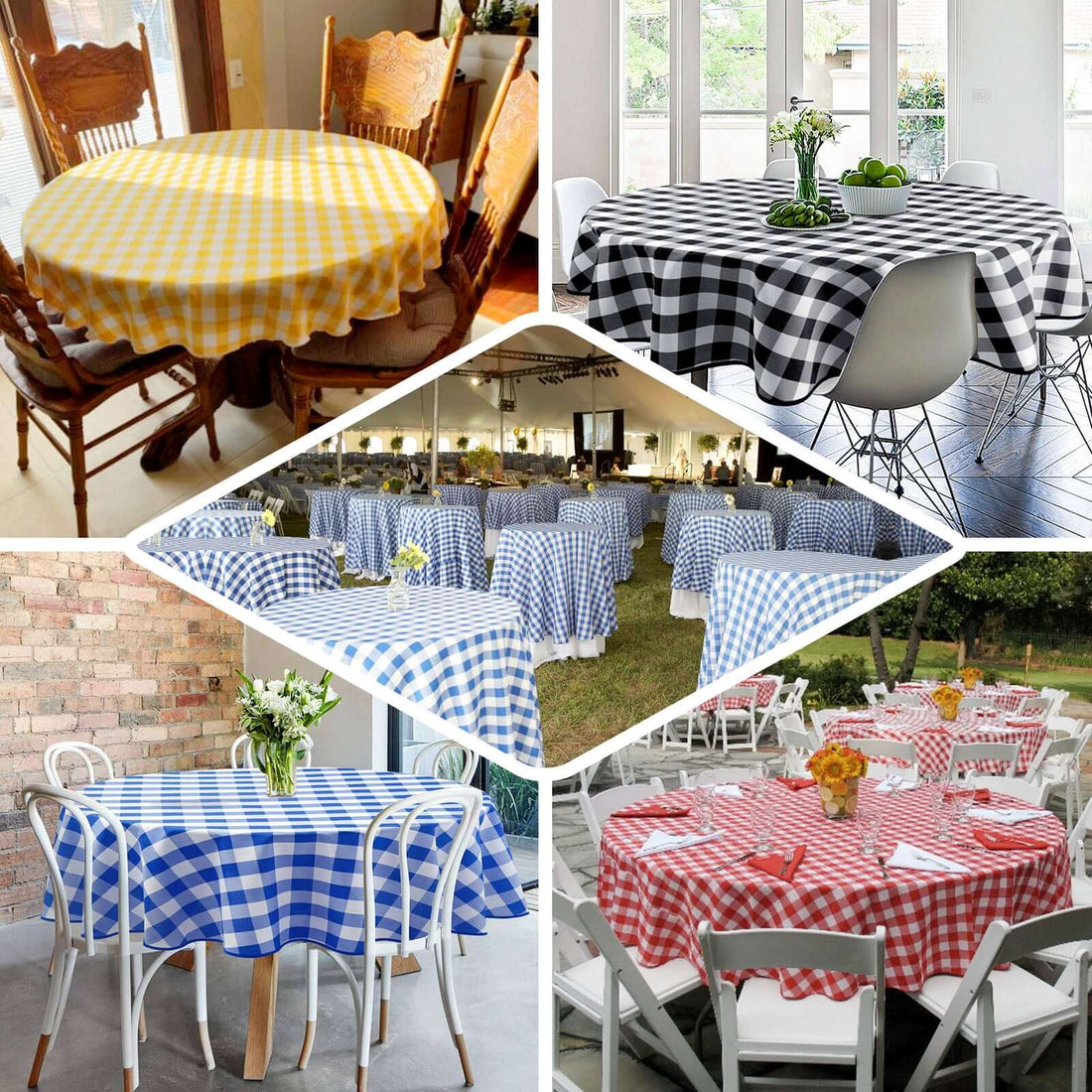 Checkered Round Tablecloth 70" White/Red | eFavormart