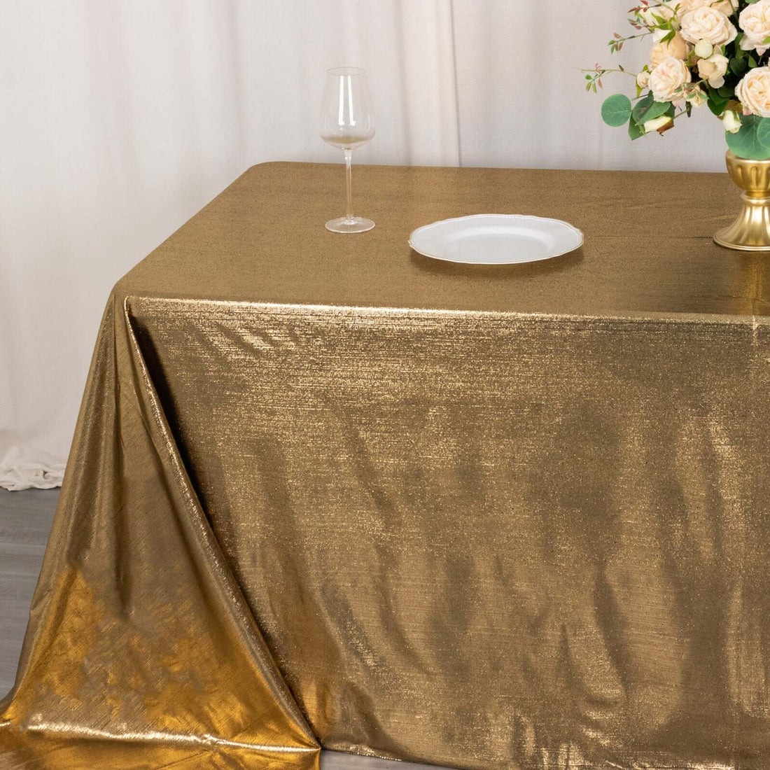 Sequin Dots Tablecloth 90"x132" Antique Gold | eFavormart