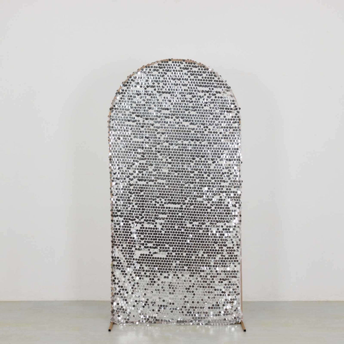 Round Top Silver Sequin Chiara Backdrop Stand Cover | eFavormart