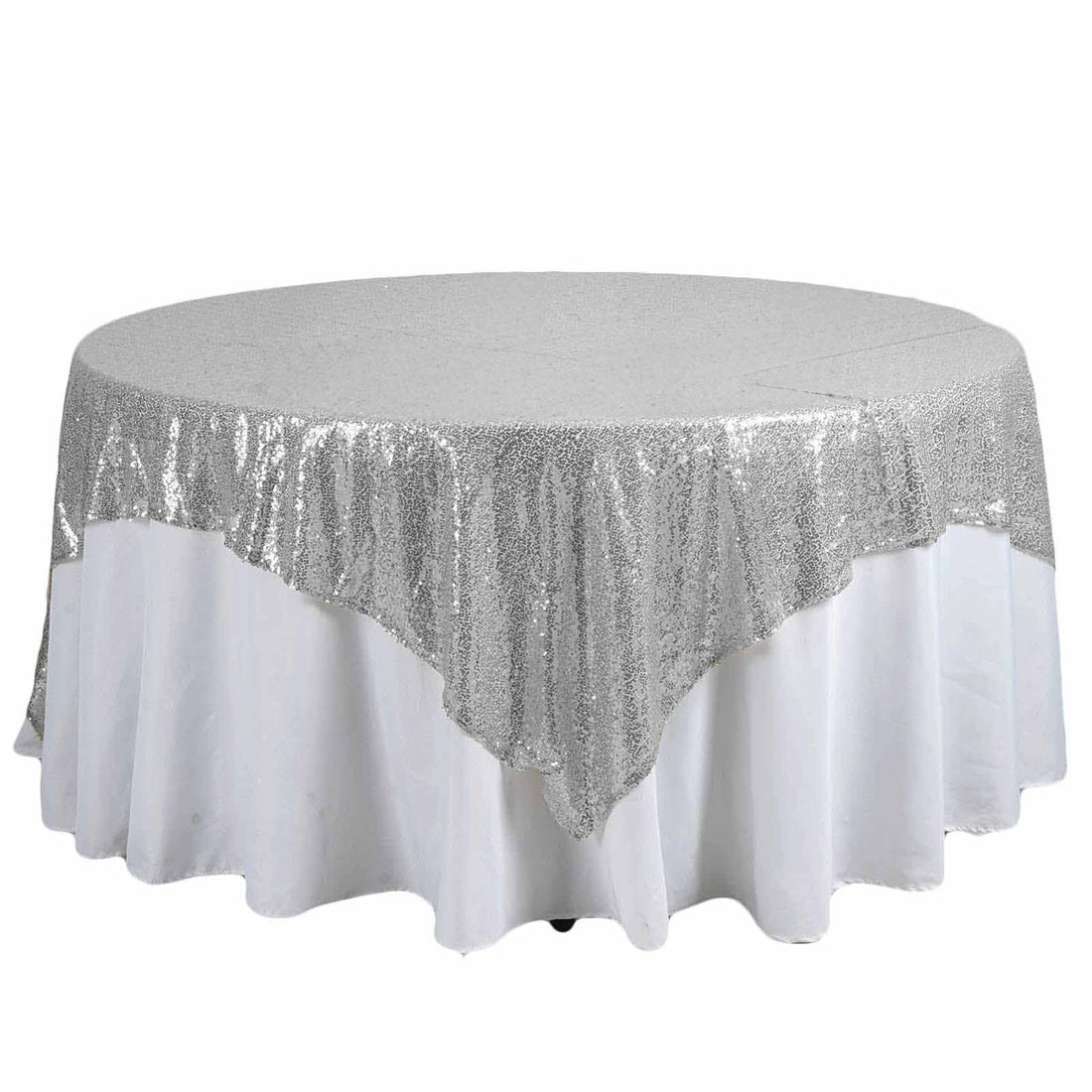 Sequin Table Overlay 90"x90" Silver | eFavormart