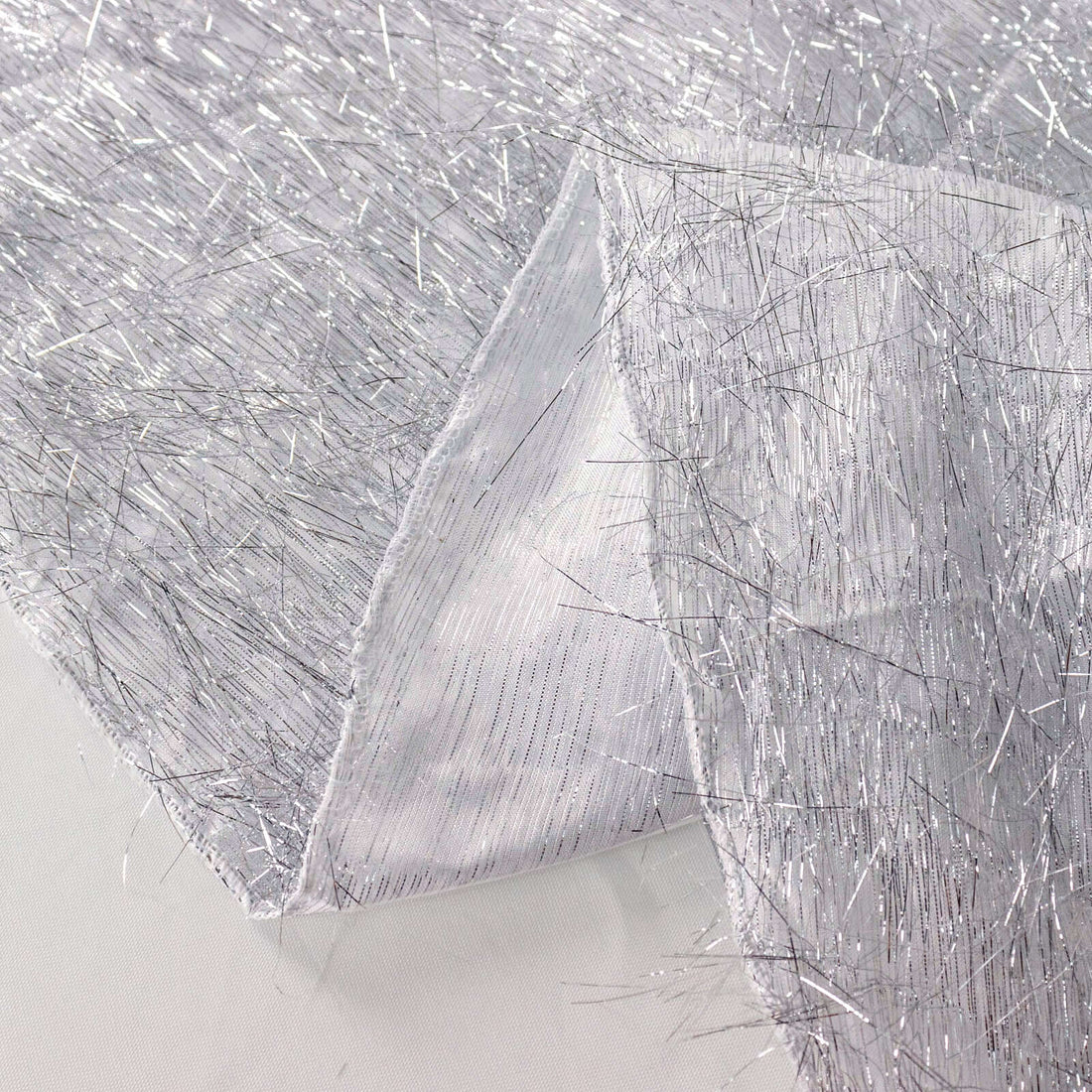 Fringe Tinsel Table Overlay 72"x72" Silver | eFavormart