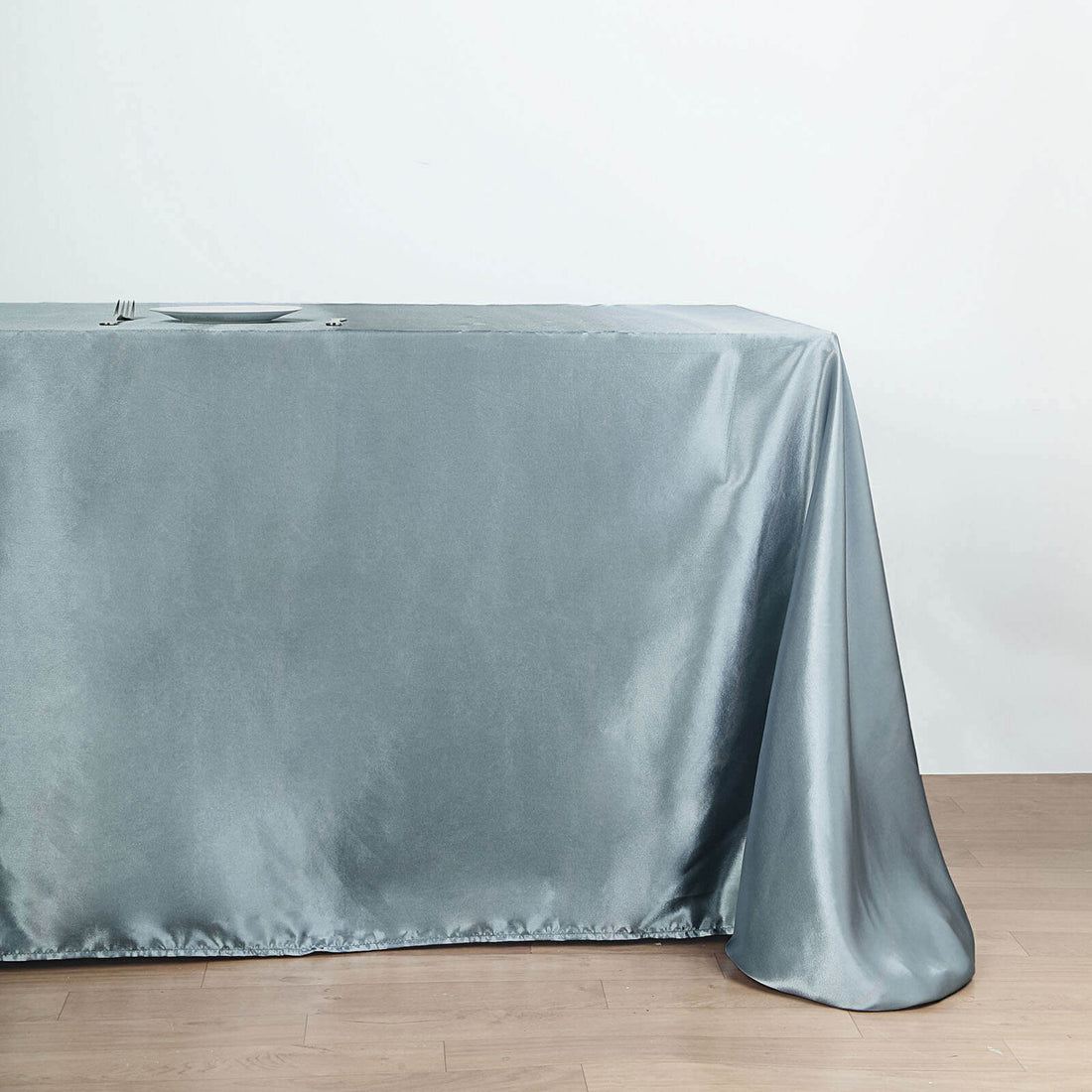 Satin Tablecloth 90"x132" Dusty Blue | eFavormart