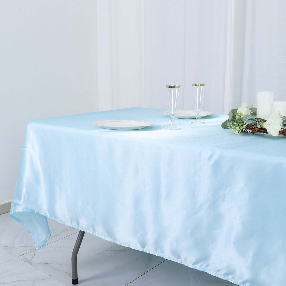 Satin Tablecloth 60"x102" Light Blue | eFavormart