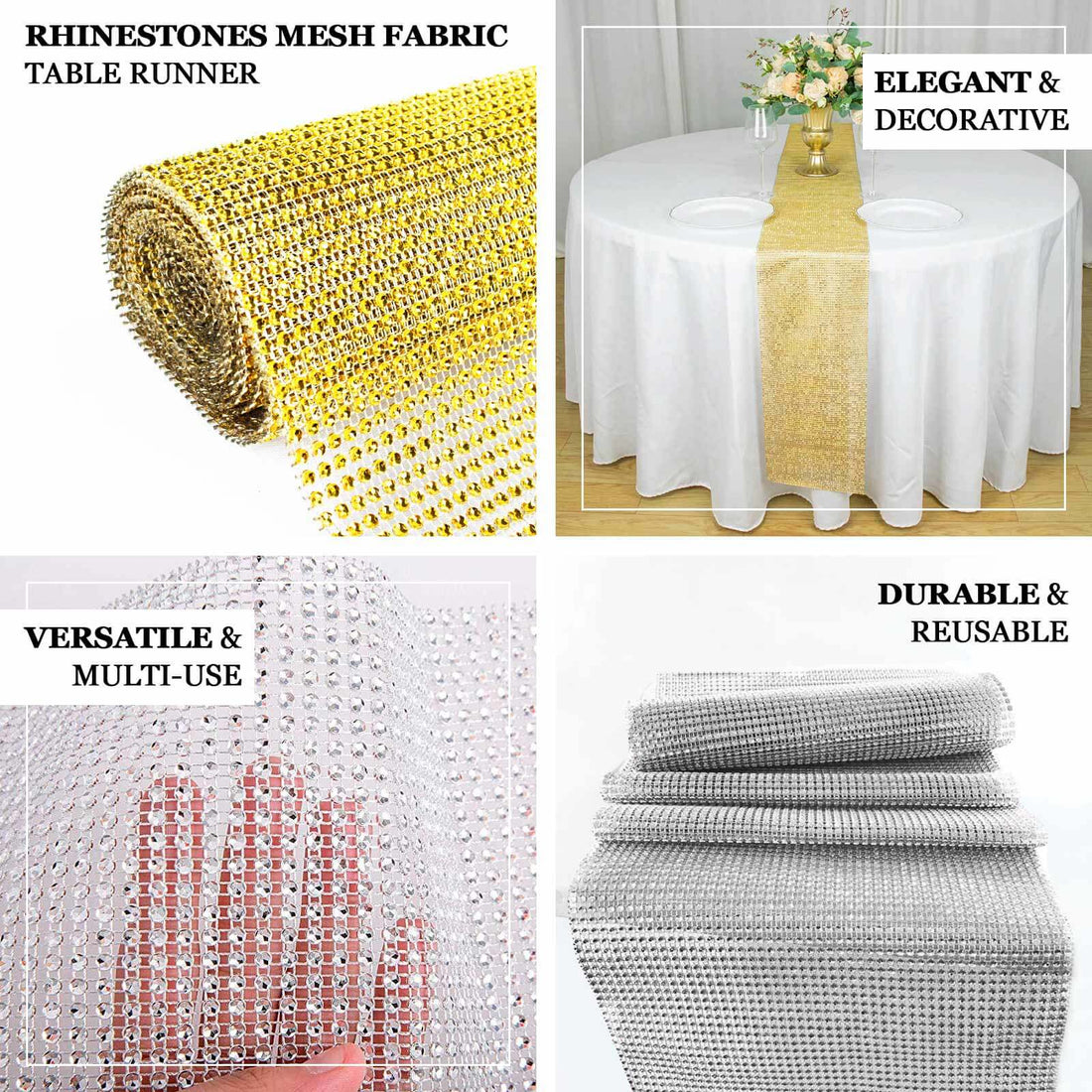 Rhinestone Table Runner 10"x108" Silver | eFavormart