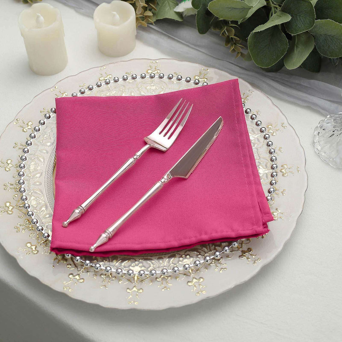 Polyester Dinner Napkins 17"x17" Fuchsia | eFavormart
