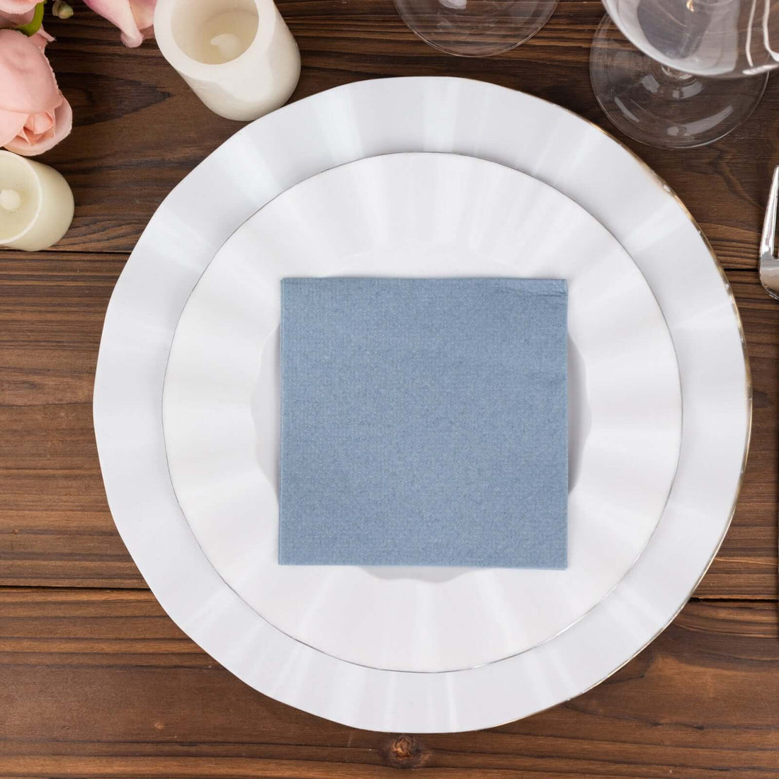 Linen-Like Paper Cocktail Napkins 5"x5" Dusty Blue | eFavormart