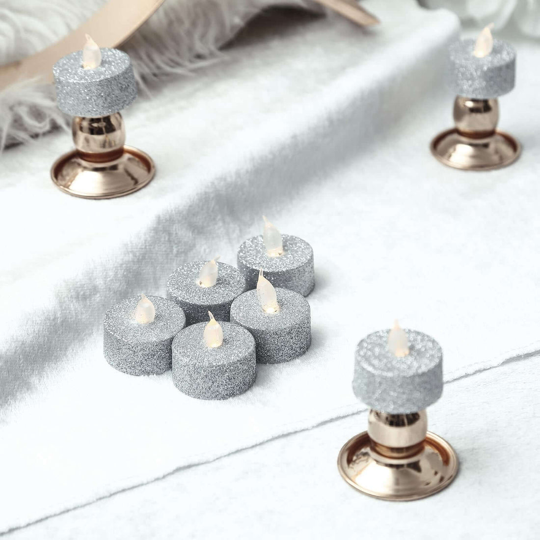 LED Tealight Candles Glitter Silver | eFavormart